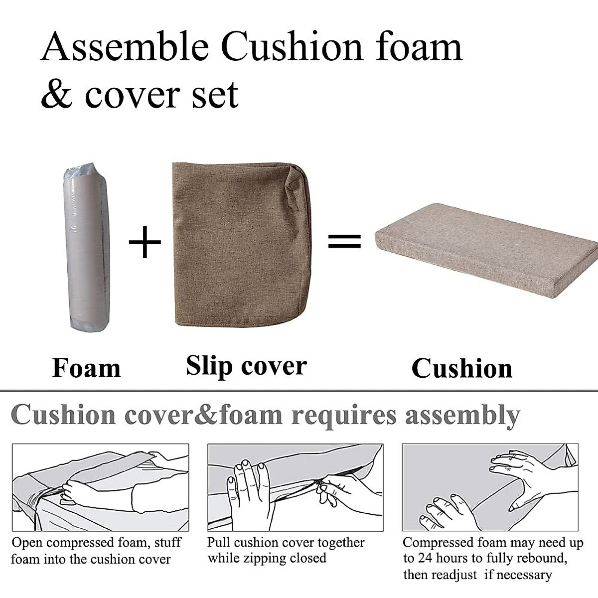 MICUSHION Chair Pads 18x18 Inch for Dining Chairs Set of 2 with Ties Non Slip Washable Seat Cushion with Zipper Indoor Chair Cushions for Kitchen, Khaki