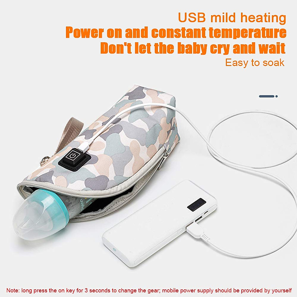 Portable Bottle Warmer, Milk Drink Heat Keeper USB Baby Bottle Warmer for Car Travel Indoor Outdoor Infant Bottle Thermostat 3 Gear Keep Warm(Camouflage)