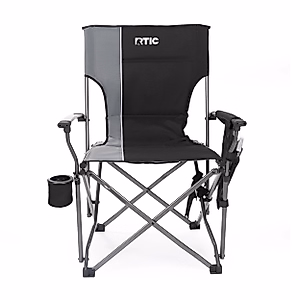 RTIC Ultra-Tough Chair Portable Folding for Camping, Outdoor, Fishing, Beach, with Arm Rest and Cup Holder, Folds Quickly for Easy Storage in a Carry Bag, Black