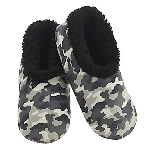 Snoozies Winter House Slippers with Sherpa Fleece Lining and Non-Skid Sole Mens Slippers Size 9-10 (Camo Grey, Medium)