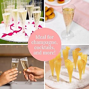 Prestee 100 Pack Plastic Champagne Flutes Disposable - Durable Silver Glitter Champagne Glasses 4.5 oz - Ideal for Parties, Weddings, Mimosa Bar, and Celebrations - Elegant Single Use Party Glasses