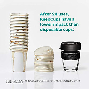 KeepCup 12oz Reusable Coffee Cup. Toughened Glass Cup & Non-Slip Silicone Band. 12-Ounce/Medium, Black