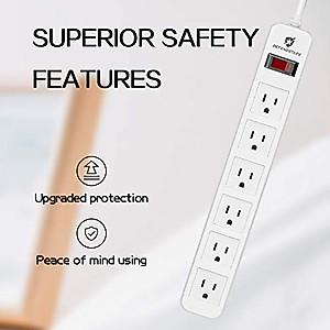 6 Outlets Weatherproof Power Strip,Waterproof Surge Protector Electric Shock Proof Surge Strip Flag Plug,6ft Long Cord with Overload Protection for Home,Garden,Patio,Kitchen,Living Room