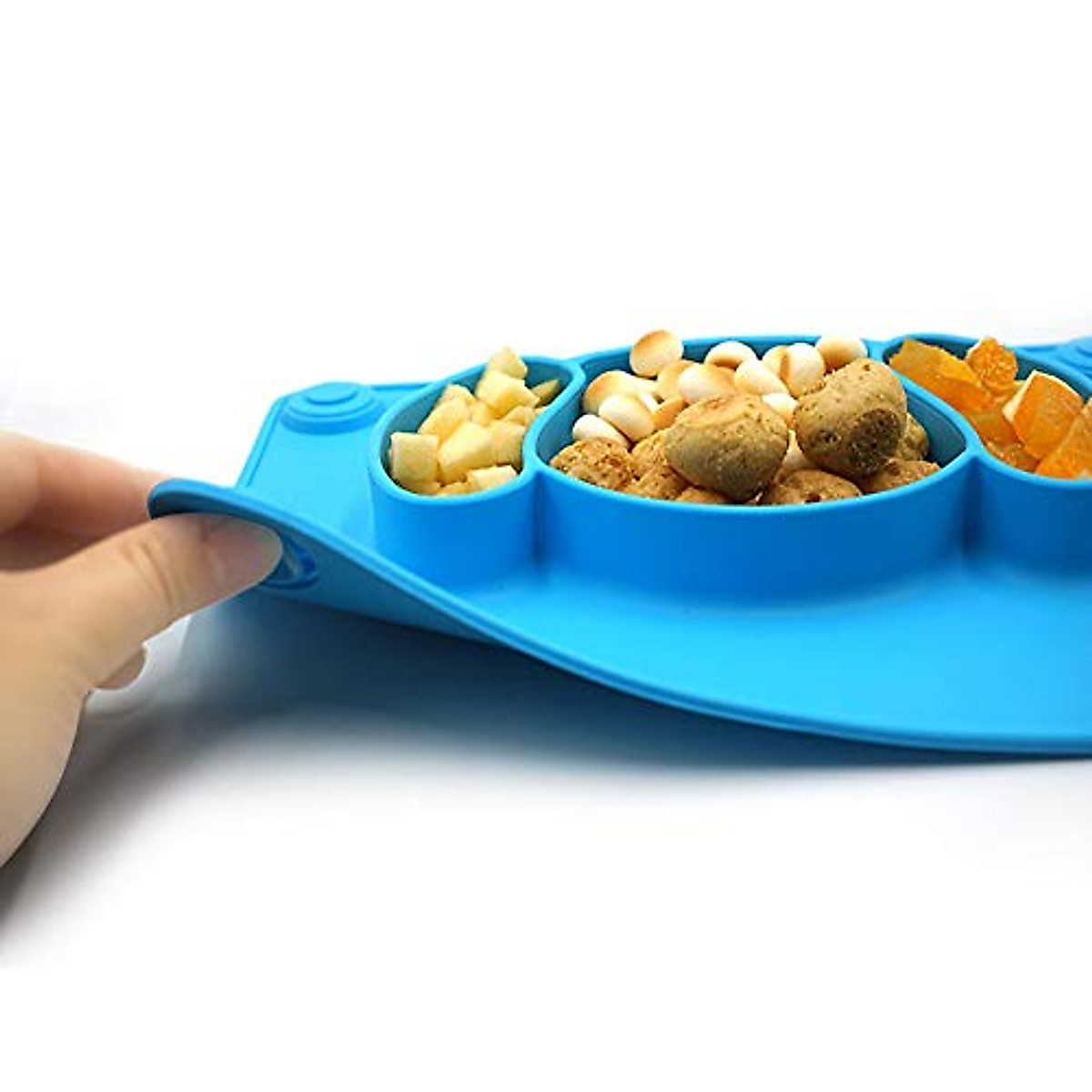 LongDear Baby Silicone Suction Placemat + Plates - Food Feeding Divided Mat for Kids and Toddlers Fits Most Highchair Trays - Dishwasher and Microwave Safe 2 Pack (Blue & Green)