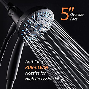 Magneton by AquaCare High-Pressure 8-mode Handheld Shower Head with Magnetic Guidance Docking System - 2 Magnetic Brackets, 5 inch Face, Hygienic Jets, 6 ft. Stainless Steel Hose/Matte Black Finish