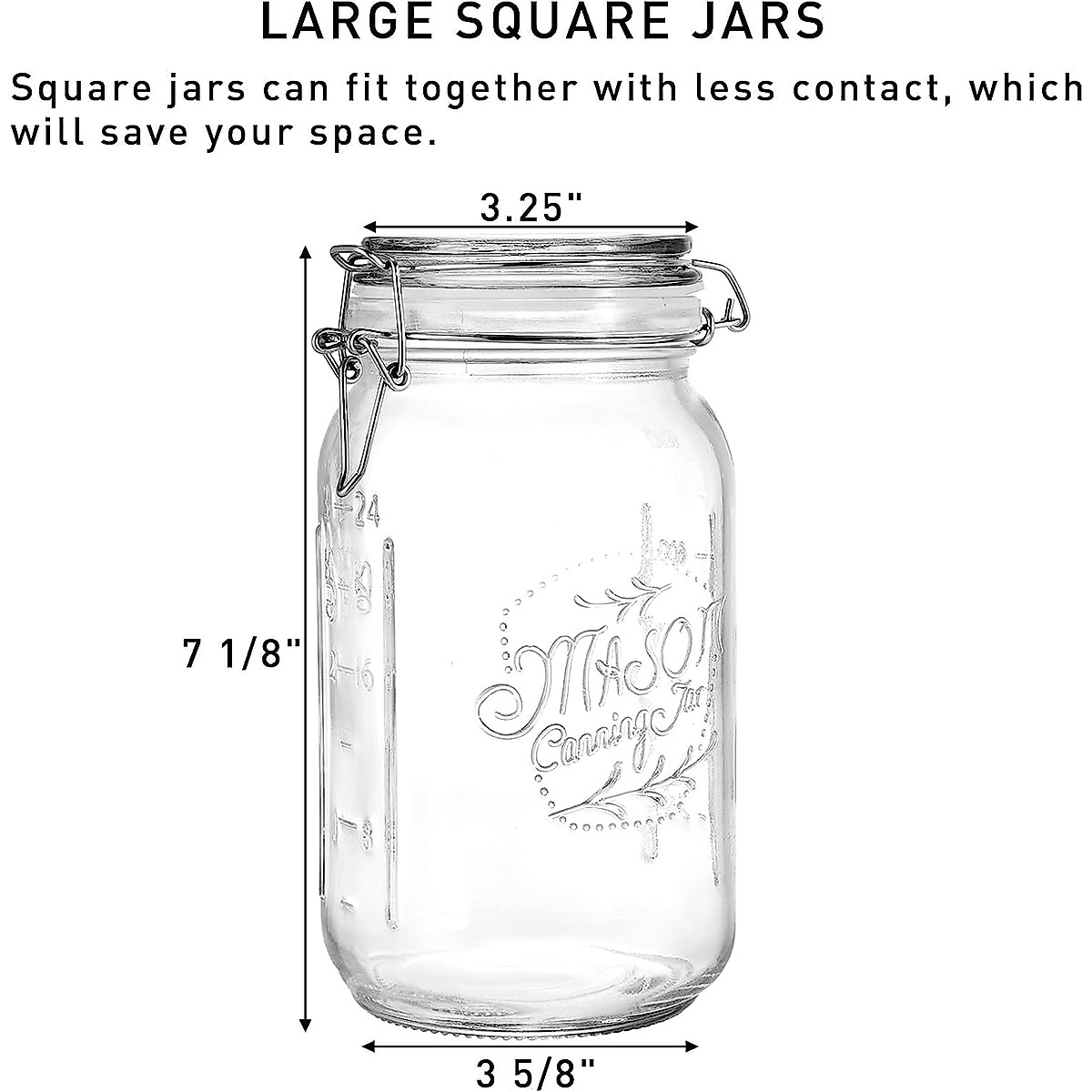 Tebery 4 Pack Clear Wide Mouth Glass Mason Jars with Airtight Clamp Lids, 32Oz Glass Storage Containers Large Kitchen Canisters for Food, Flour, Pasta, Coffee, Candy, Dog Treats, Snacks & More