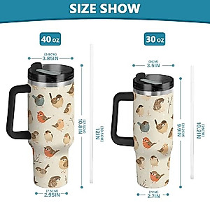 linqin Little Birds Beige Vacuum Insulated Tumbler with Straw Leak Resistant Flip 30 oz Kids Water Bottles Wide Mouth Coffee Mug Travel for Home, Office or Car