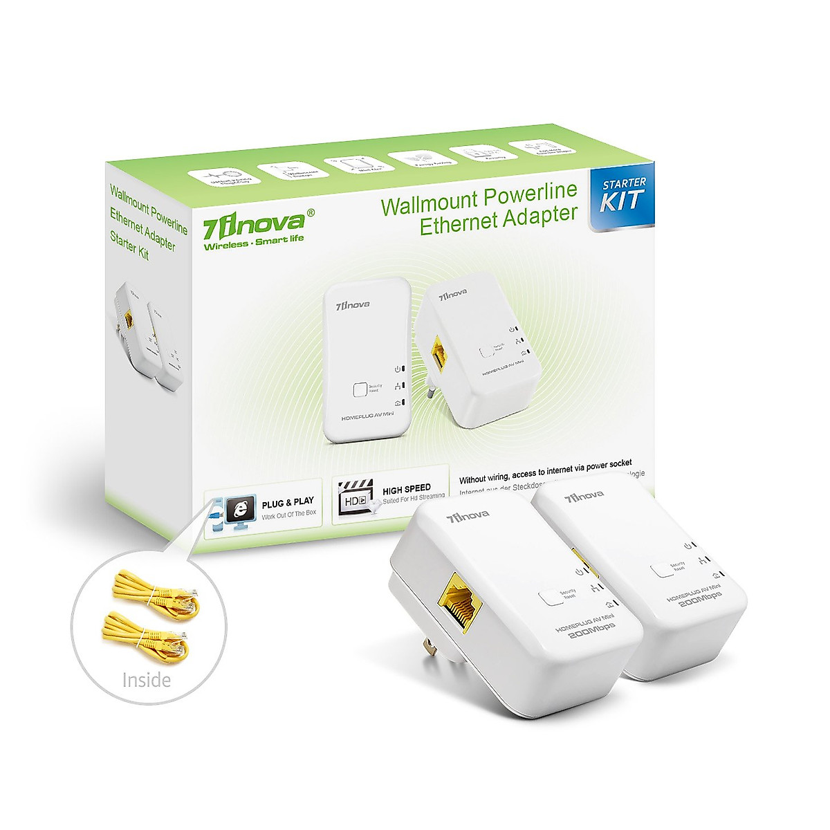 7INOVA AV200 Nano Powerline Ethernet Adapter Kit Pack, Mains Network Bridge Extender