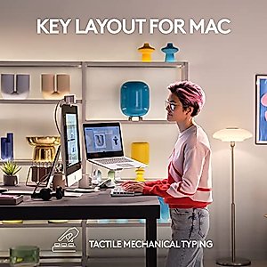 Logitech MX Mechanical Mini for Mac Wireless Illuminated Keyboard, Low-Profile Performance Switches, Tactile Quiet Keys, Backlit, Bluetooth, USB-C, Apple, iPad - Pale Grey