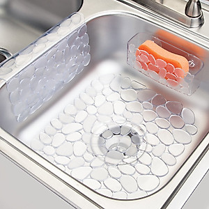 iDesign Pebblz Kitchen Sink Suction Holder for Sponges, Scrubbers, Soap - Clear
