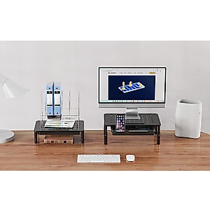 Zimilar 2 Pack Monitor Stand Riser with Drawer - 3 Height Adjustable Monitor Stand with Unique Star Mesh, Metal Monitor Riser for Computer Laptop Notebook Printer