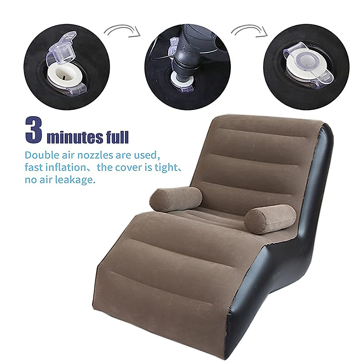 PLKO Inflatable Chaise with Household air Pump，Lounger Sofa for Indoor Living Room Bedroom, Outdoor Travel Camping Picnic,Brown