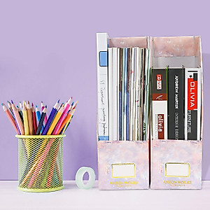 Magazine File Holder with Golden Marble Design 2 Pack, Premium Document Storage Box, Book Bin, Desk File Rack, Perfect for A4 Size Document, Office Folder, Newspaper Tray