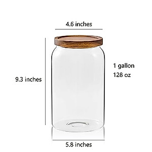 Sweejar Large Glass Candy Jars with Wooden Lids, 1 Gallon Glass Jar with Lid, Sugar/Flour Storage Containers, Big Glass Canisters with Airtight Lid, 1 Pack, Hand Lid