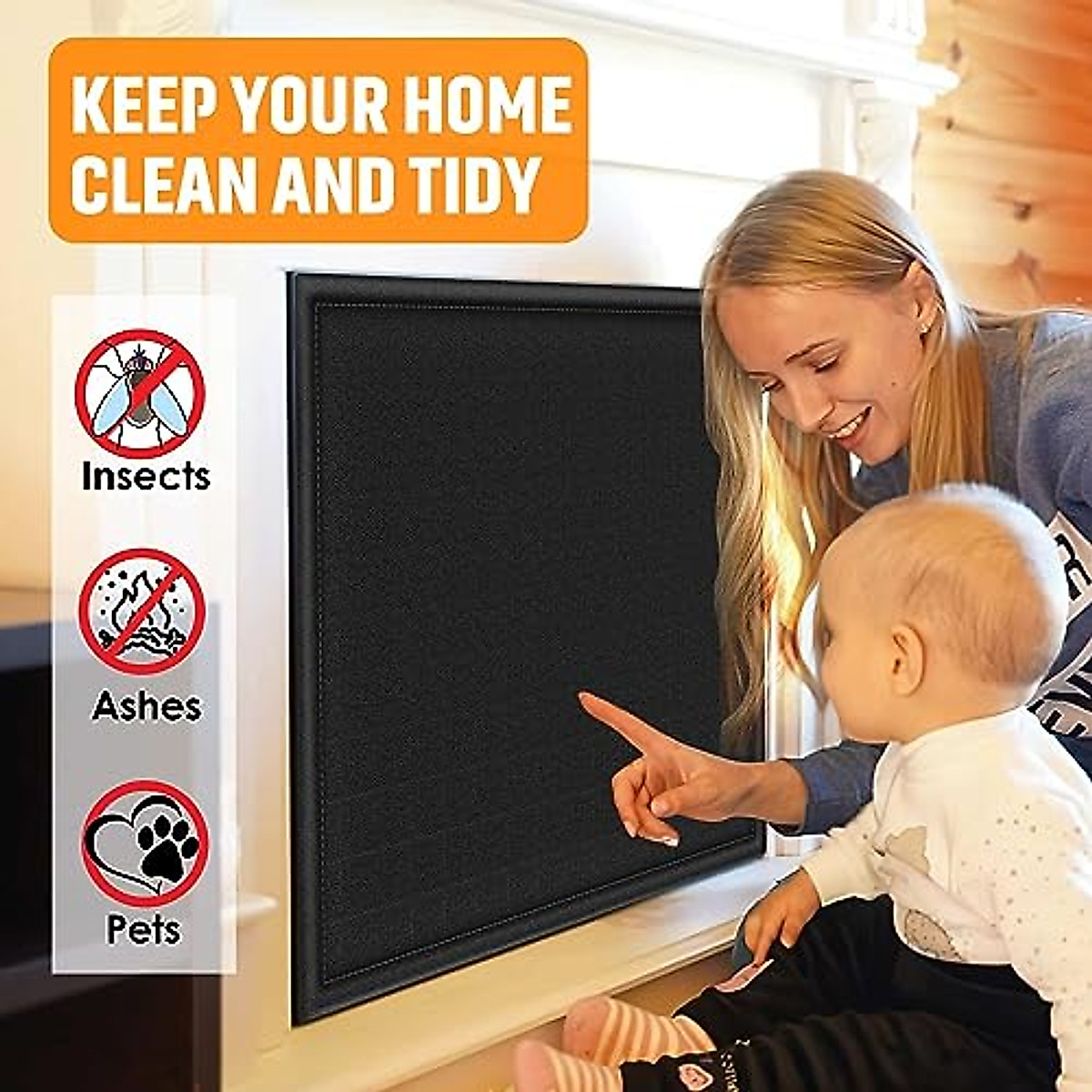 Magnetic Fireplace Cover, Fireplace Blocker Blanket Stops Overnight Heat Loss, Adjustable Fireplace Draft Stopper Save Energy, Fireplace Insulation Black 39" W x 32" H