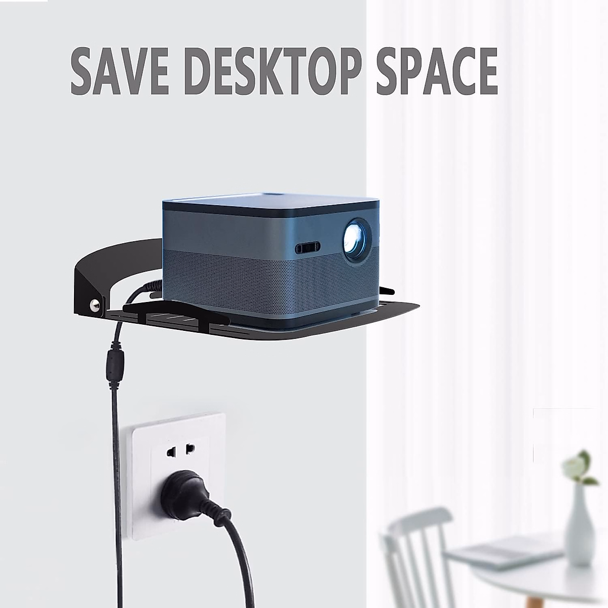 UineHiot Floating Shelf for Projector Wall Mount, 90-Degree Foldable, Loading Capacity 8.8lbs, Black