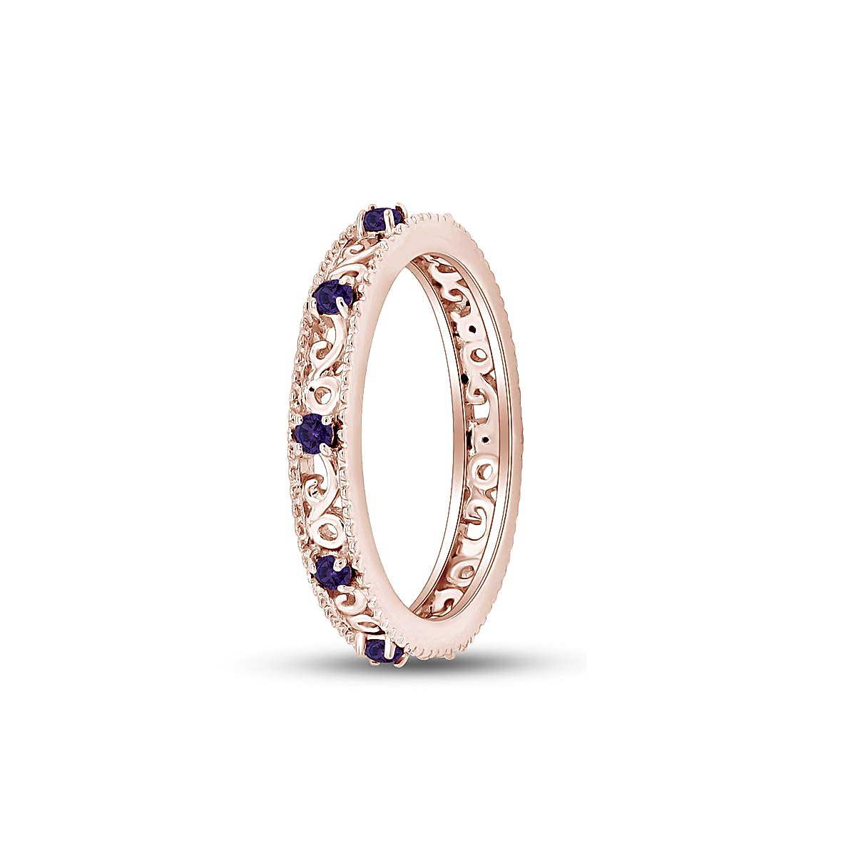 Jewel Zone US Round Cut Purple Simulated Alexandrite Stackable Ring in 14K Rose Gold Over Sterling Silver