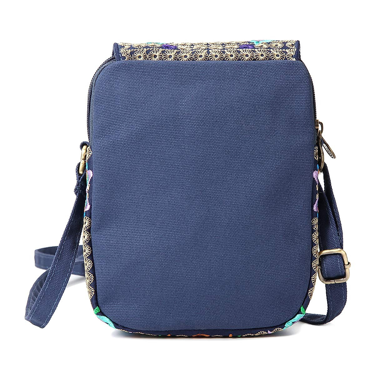 Embroidered Small Canvas Crossbody Bag Cell Phone Bag for Women Handmade Mini Shoulder Bag Wallet Bag Pouch(Blue)