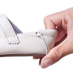 Mowoii Genuine Leather Baby Shoes for Girls Boys Infant Toddler Mary Jane Walking Shoes Prewalker Princess Wedding Dress Shoes Ballet Flats，Beige 12-18 Months