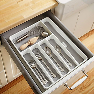 MengK Drawer Organizer Cutlery Tray Silverware Utensil Storage 6 Sections for Kitchen Office Dinning Room
