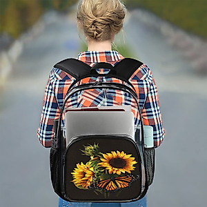 Butterfly Sunflower Clear Backpack, Sunflower Pattern Heavy Duty Transparent Clear Bag Computer Daypack for School, Security, Work, Sports, Stadium, Travel, College