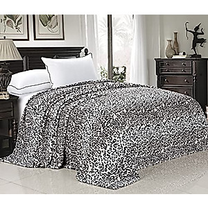 Home Soft Things Light Weight Animal Safari Style Black White Leopard Printed Flannel Fleece Blanket (Queen)