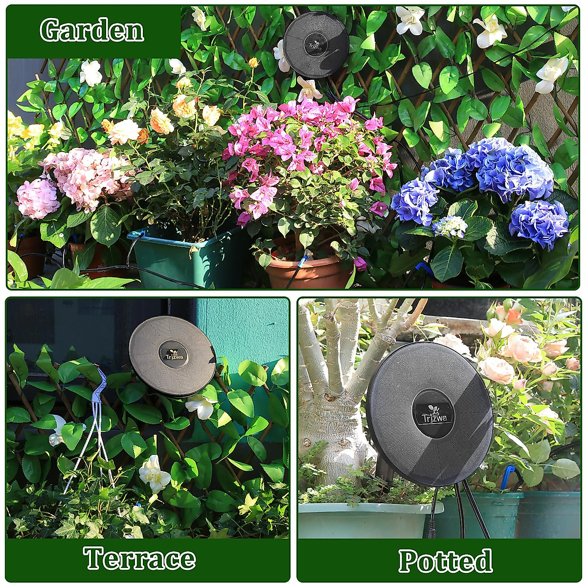 Solar Irrigation System TRJZWA Automatic Drip Irrigation Kit for Outdoor/Indoor Garden Watering System with Water Level Detection,Drip Irrigation System for 15 Potted Plant with 15m Water Hose