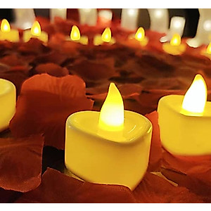 Proyatech LED Candles 24 Packs Flameless Tea Lights with 1000 Packs Artificial Rose Petals for Wedding Romantic Night Valentine's Day Decor（Warm