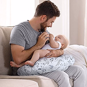 Boppy Original Support Nursing Pillow, Gray Taupe Leaves, Ergonomic Breastfeeding, Bottle Feeding, and Bonding, Firm Hypoallergenic Fiber Fill, Removable Cover, Machine Washable