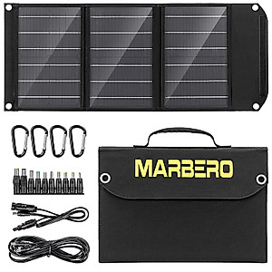 MARBERO 30W Solar Panel, Foldable Solar Panel Battery Charger for Portable Power Station Generator, iPhone, Ipad, Laptop, QC3.0 USB Ports & DC Output(10 Connectors) for Outdoor Camping Van RV Trip