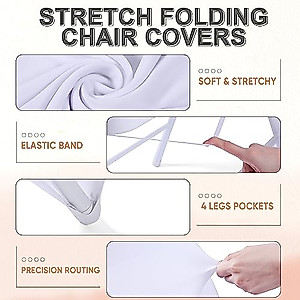 Windyun 50 Pcs Stretch Folding Chair Cover and Sequin Chair Sashes Universal Spandex Chair Slipcovers Double Sided Sequin Bows Washable Chair Protector for Wedding Birthday Banquet (White, Rose Gold)