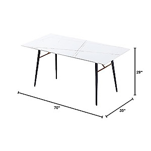 HomSof Ceramic Tile Small Space Dining Table Walnut Desk Top for Kitchen Living Room or Office, 70", White 1