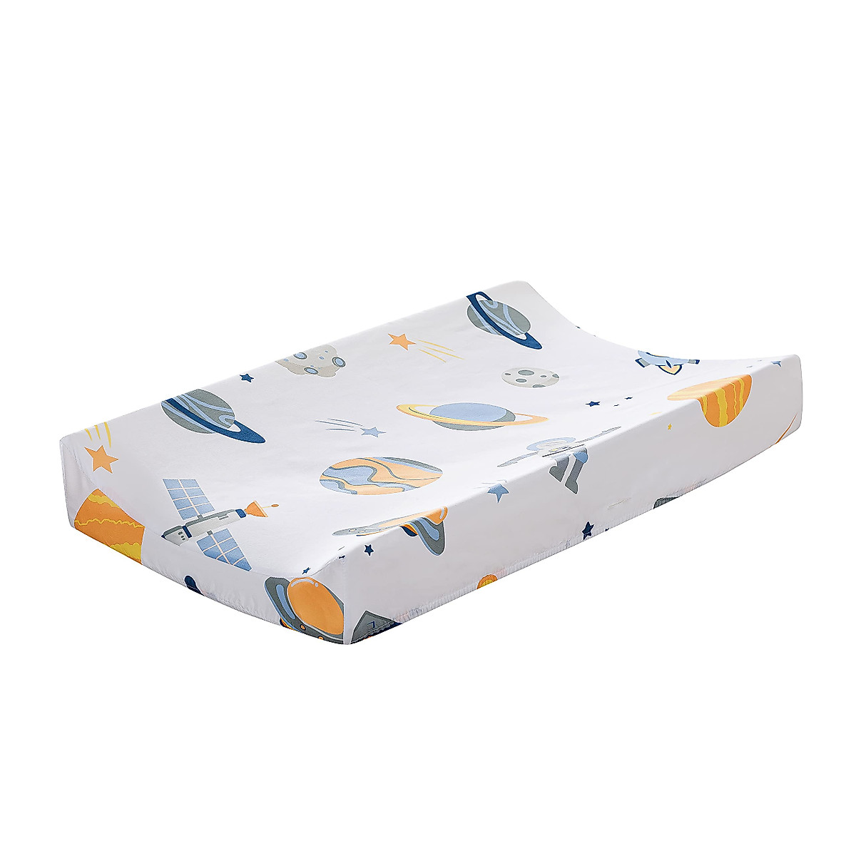 Soul & Lane Space Baby Bedding Crib Set for Boy (Set of 3 - Space Baby Quilt, Crib Fitted Sheet for Boys, and Changing Pad Cover): Washable Space Crib Set, Reversible White and Blue Crib Bed Set