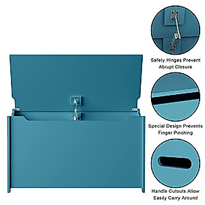 MASISDAOZ Wooden Kids Toy Box, 30 Inches Large Toy Chests Organizers with Safety Hinged Lid, Modern Decorative Toys Storage Organizers Toys Bench Box for Playroom Bedroom Living Room (Blue)