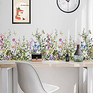 Colorful Flowers Wall Stickers, ULENDIS Peel and Stick Green Plants Flower Grass Butterfly Wall Decals, DIY Removable Wall Art Sticker Decals Decor for Kids Babys Bedroom Living Room Nursery