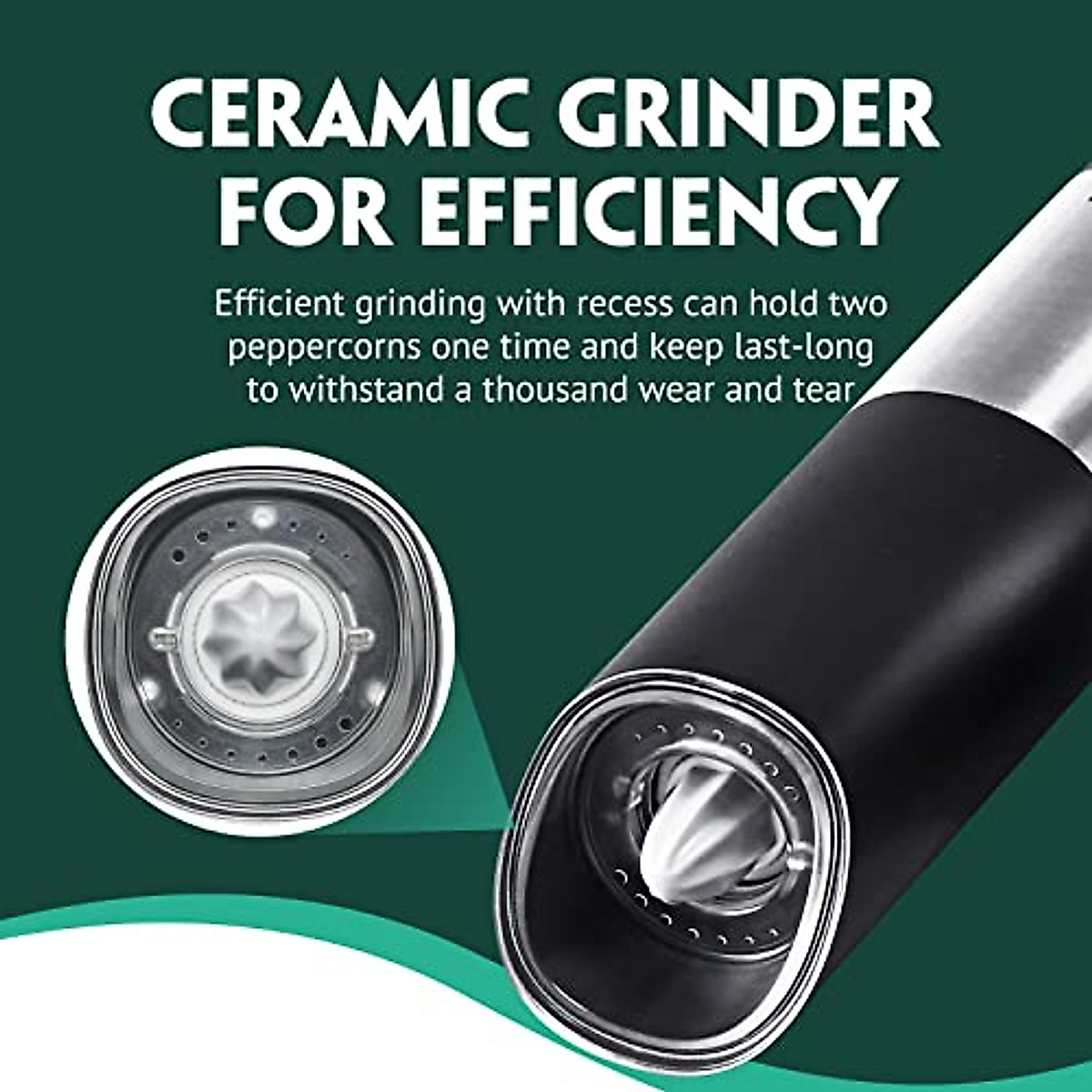 Automatic Salt and Pepper Grinder Set - Kitexpert Gravity Electric Salt and Pepper Mill Battery Operated - One Handed Operation with Light - Up to 5 Adjustable Grinding Levels