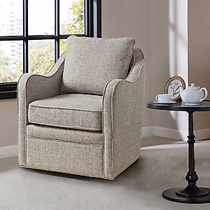 Madison Park Brianne Swivel Accent Chair, 360 Degree Armchair with Metal Base Stand, Pillowback Support, Slub Weave, Wide Seat for Nursery or Living Room Fully Assembled, Grey