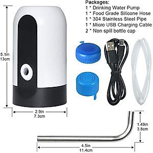 Water Pump for 5 Gallon Jug, CHIVENIDO Drinking Water Pump Water Jug Dispenser USB Charging Water Dispenser Pump with Non Spill Caps for Universal 2-5 Gallon Bottle