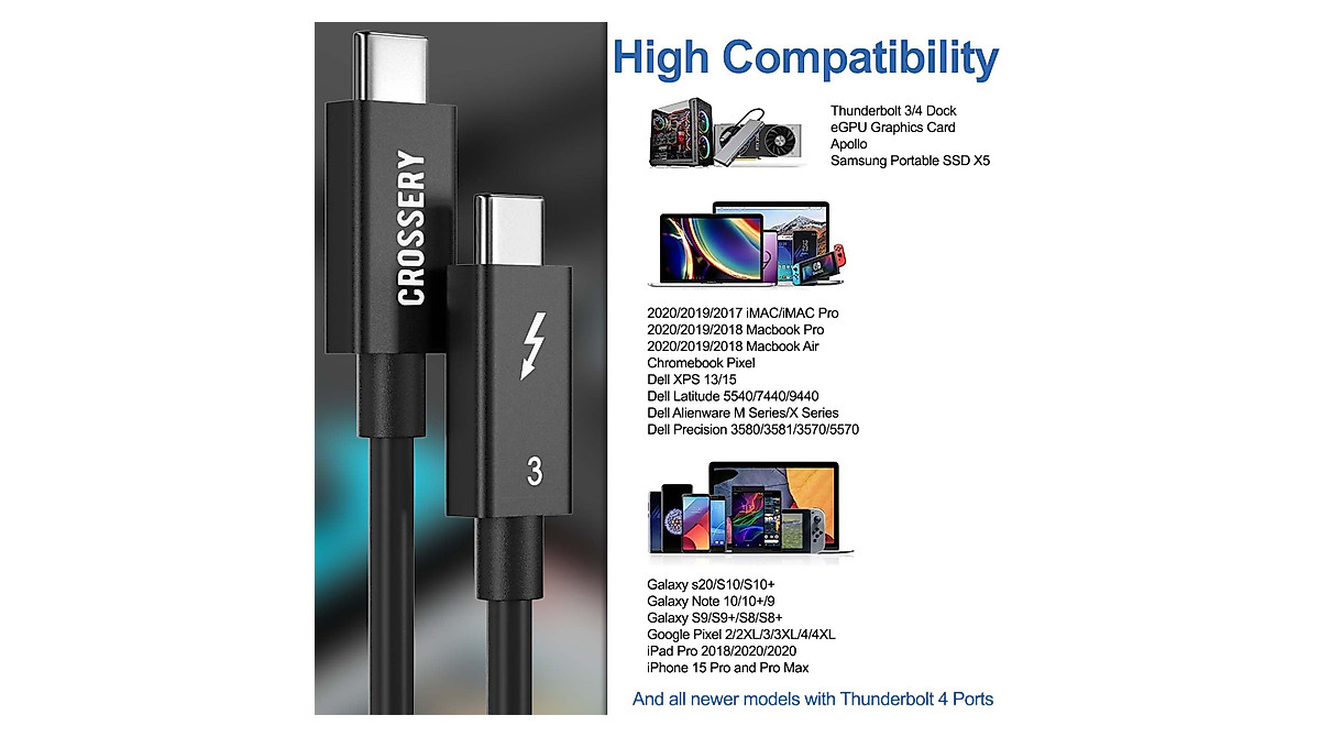 Thunderbolt 3 Cable for MacBook - Supports 100W Charging & 40Gbps Data ...
