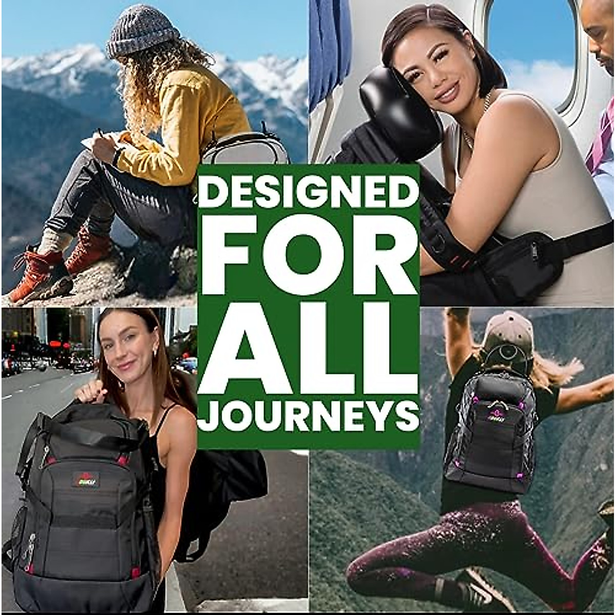 Large Heavy Duty Laptop Travel Backpack for Men and Women Bulit-in 1 Travel Neck Pillow - Airline Approved 18 inch Laptop Backpack - Ballistic Backpack Nylon Water Resistant and USB Port (No Battery)