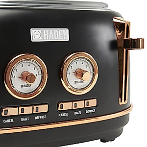 Haden 75083 DORSET 4 Slice Toaster, Wide Slot with Removable Crumb Tray and Settings, Black/Copper