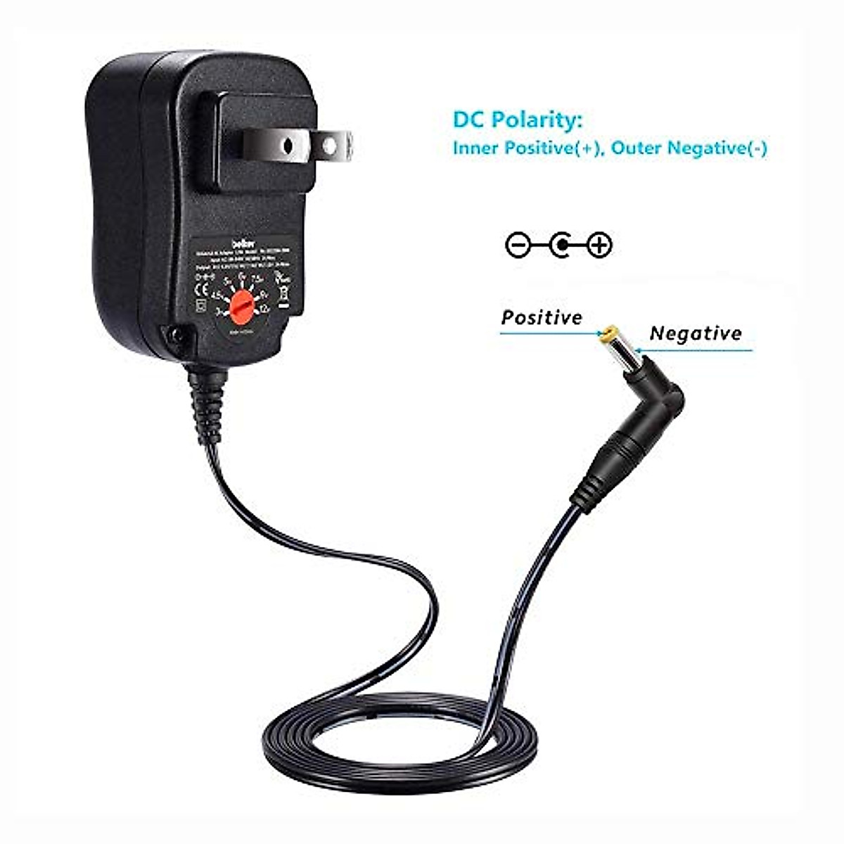 Belker 12W Universal 3V 4.5V 5V 6V 7.5V 9V 12V AC DC Adapter Power Supply for Household Electronics Router Speaker Smart Phone Tablet CCTV IP Camera - 1A 1000mA Amp Max.