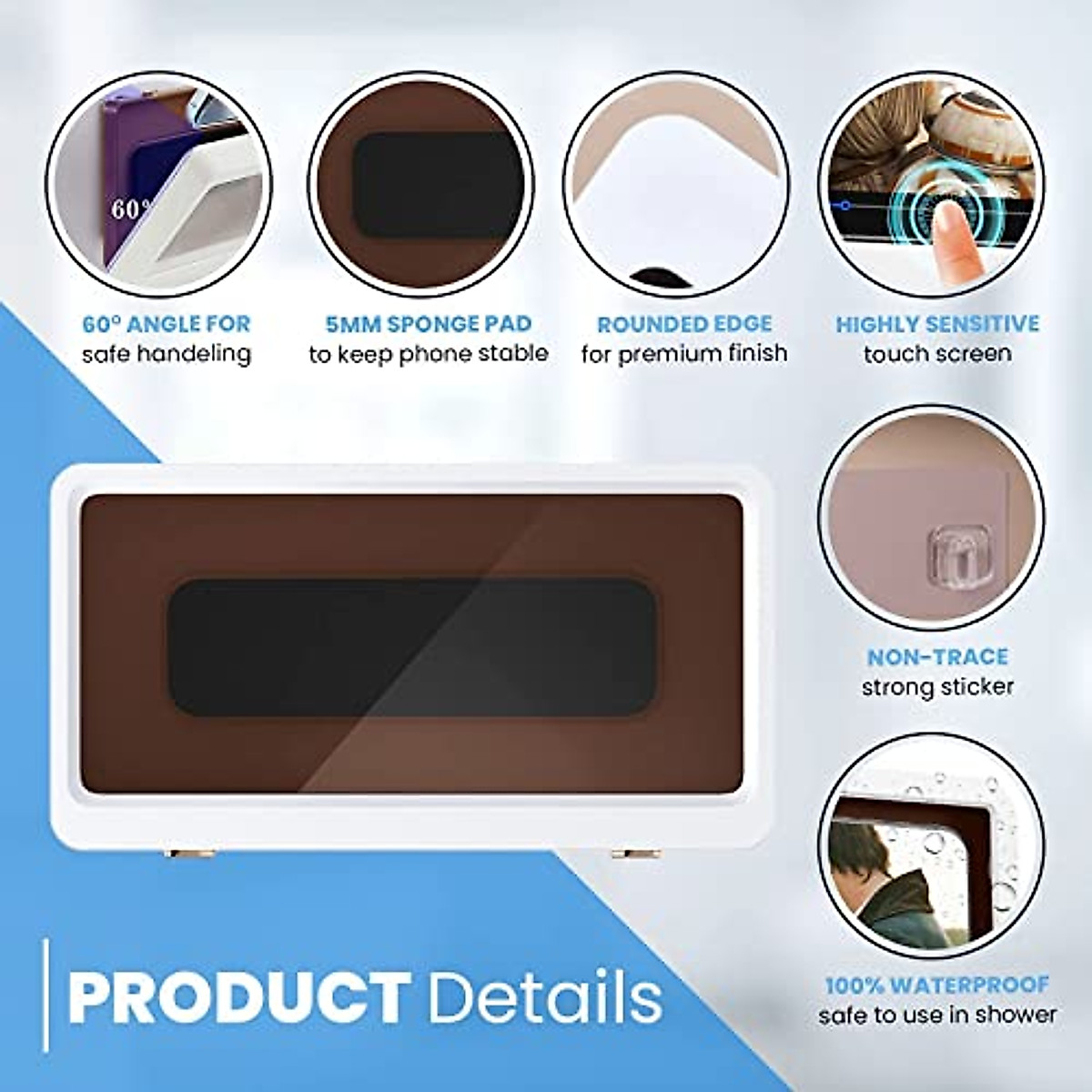 Spread Pixie Dust Shower Phone Holder Waterproof Upgraded Phone Shower Holder Wall Mount Bathroom TV Shower Gadget Shower Accessory Phone Mount iPhone Shower TV (White)