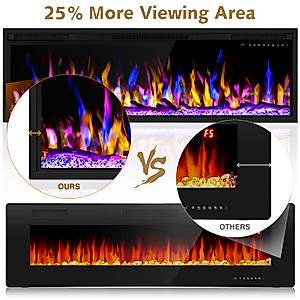 Smart 60" WiFi-Enabled Electric Fireplace Heater, Recessed in-Wall and Wall-Mounted Linear Fireplace,Compatible with Alexa,13 Adjustable Flame Color and 5 Brightness,1500/750 Watt Heater,Black