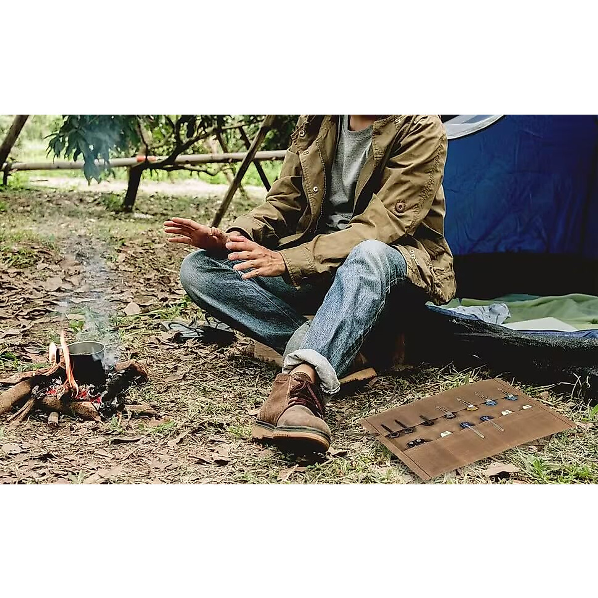 Knife Display Bag with 12 Slots Pocket Knives,Folding Knife Holder Organizer,Knives Roll Collection Protector Bag,Tactical Outdoor for EDC Mini Knife Bags (Khaki)