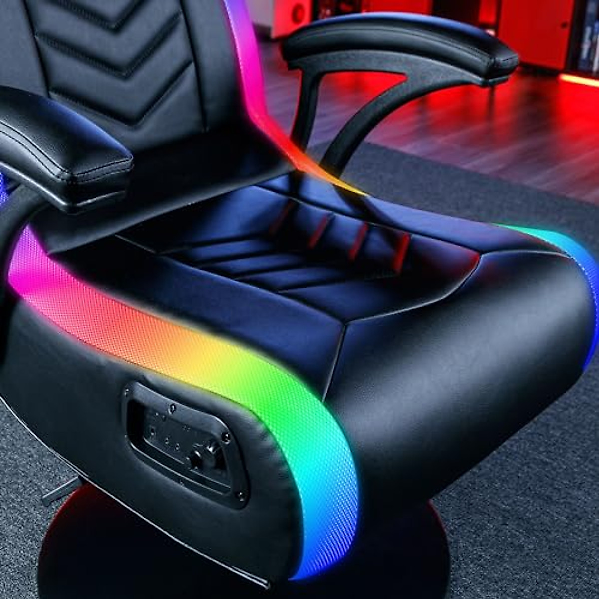 X Rocker Prism RGB LED Lounging Video Gaming Pedestal Chair with Armrests, Wireless Bluetooth Audio, Foldable, Vegan Leather, Amazon Exclusive, Black