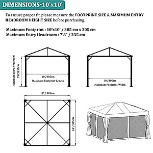 DURCOVER 10x10ft Universal Replacement Mosquito Netting, Universal Gazebo Netting with Zippers for Outdoor Garden Patio Gazebo 4-Panel Screen Sidewalls, Black (Mosquito Net Only)