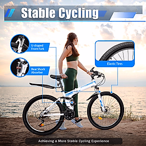 WDZCZDoo 26 Inch Foldable Mountain Bike, 21 Speed MTB Bicycle with High Carbon Steel Frame,Spring Fork,Dual-Disc Brake, for Adult,Men & Womens Bikes
