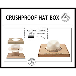 Pineapple&Star Sun Straw Fedora Beach Hat Fine Braid UPF50+ for Unisex (Medium, Off-White Amiens)