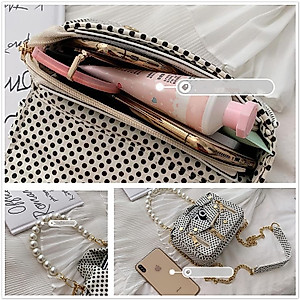 Classic Polka-dot Style Cross Body Bag for Women with Pearl Band, PU Leather Hip-hop Style Chain Handbags (Black)